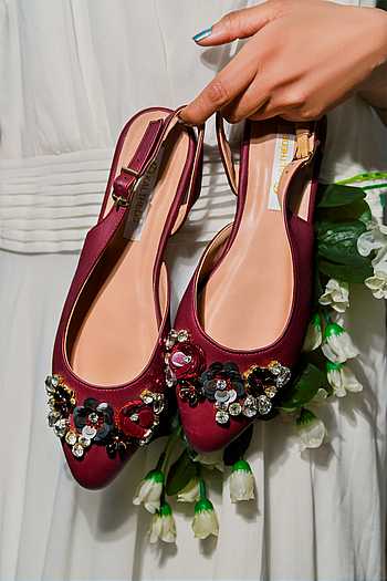 Buy Kaltheos Maroon Upper Material Iris Pointed Toe Strap Mules Online ...