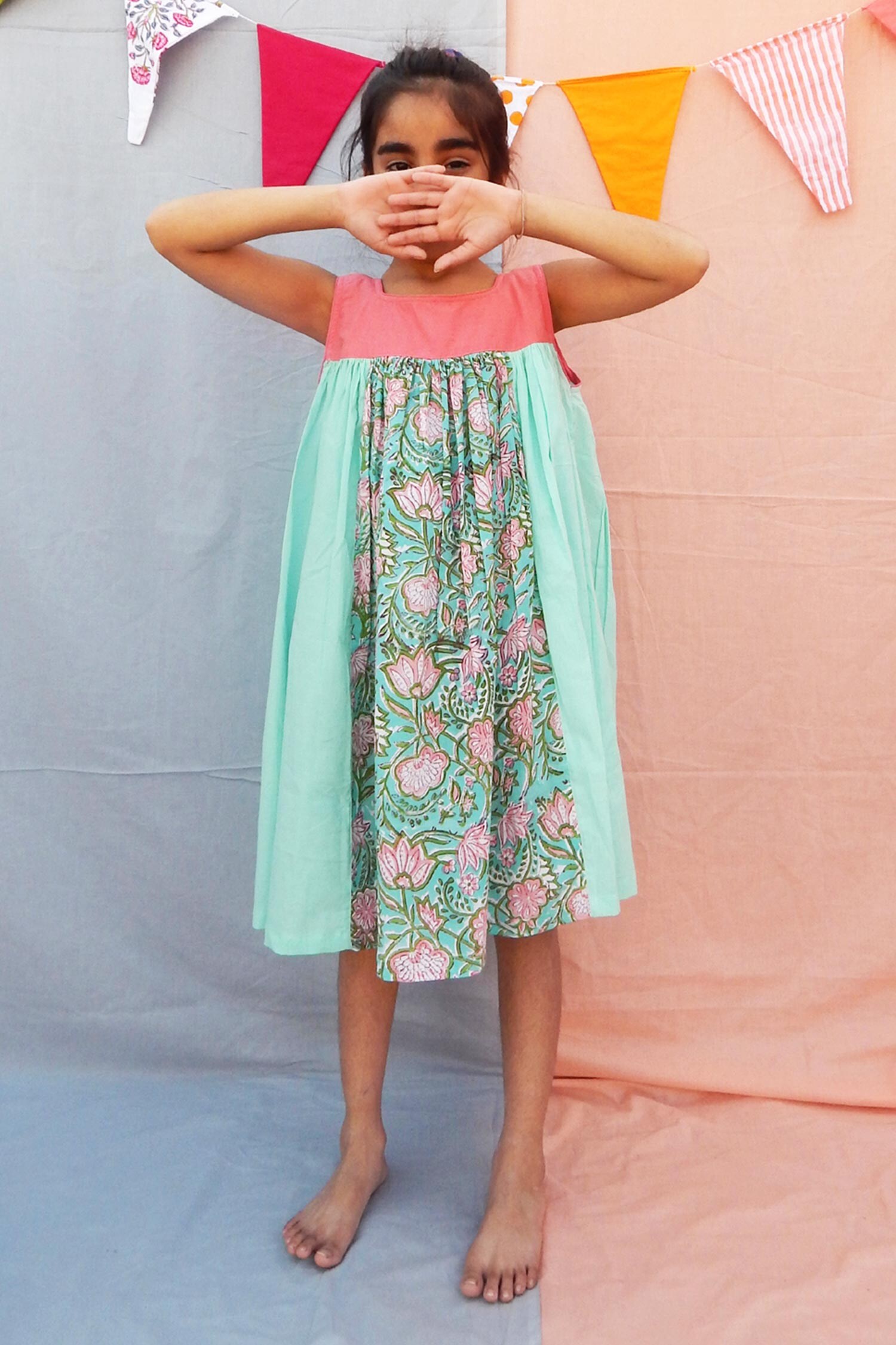 Buy Blue Cotton Floral Print Dress For Girls by THE COTTON STAPLE ...