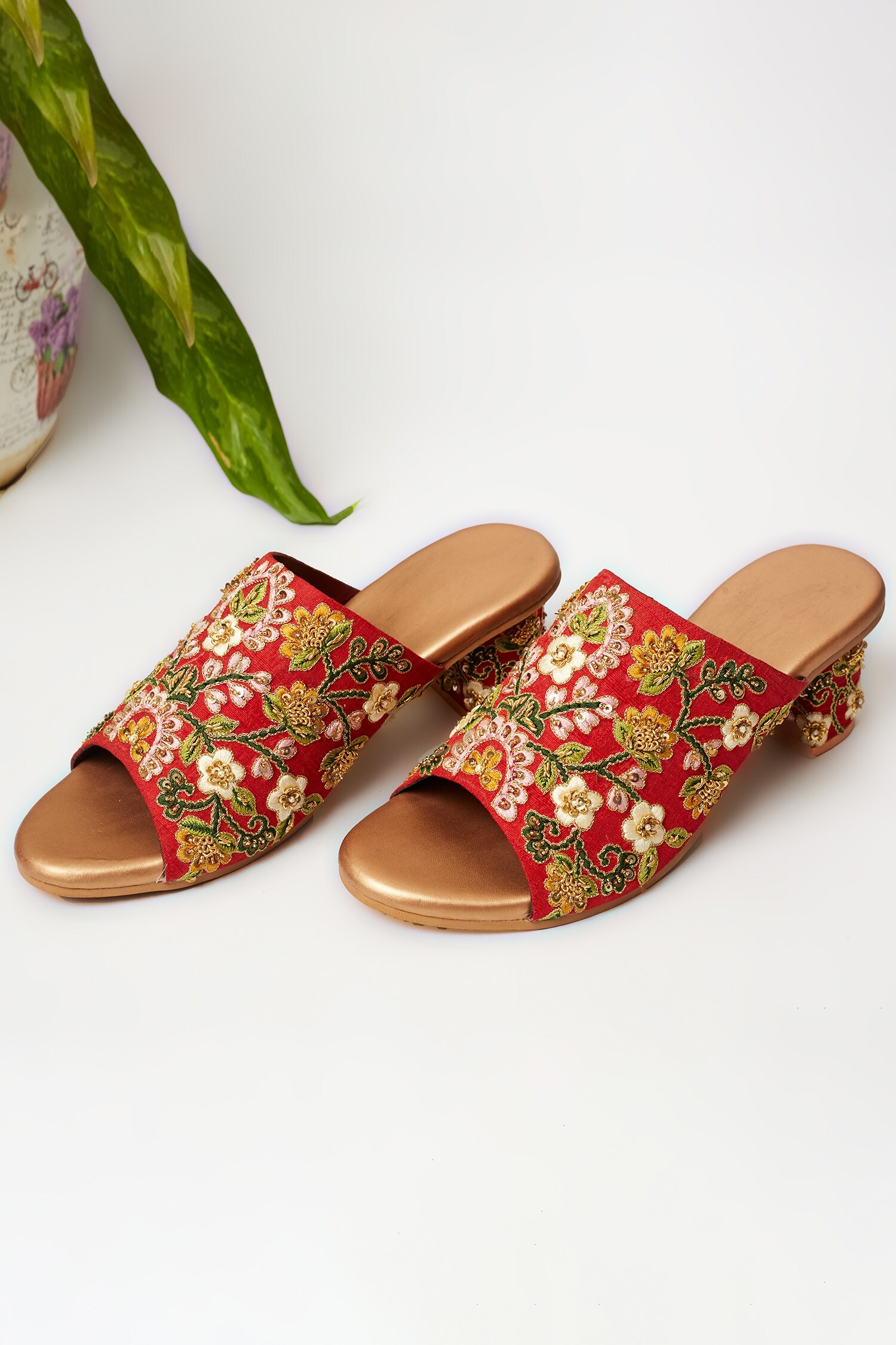 Buy Red Embroidered Floral Block Heels by Kanyaadhan by DhirajAayushi ...