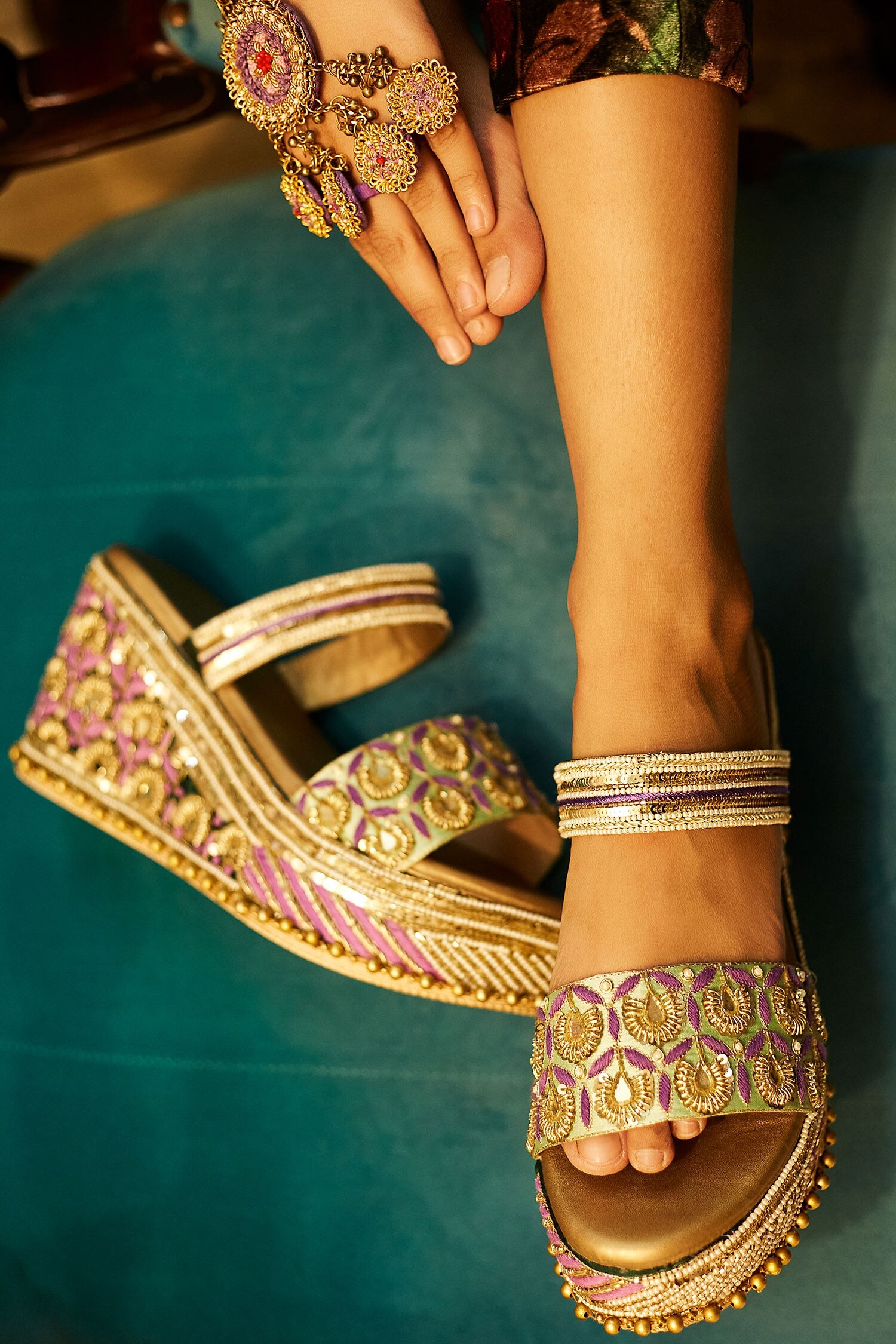 Buy Purple Embroidery Floral Wedges by Kanyaadhan by DhirajAayushi ...