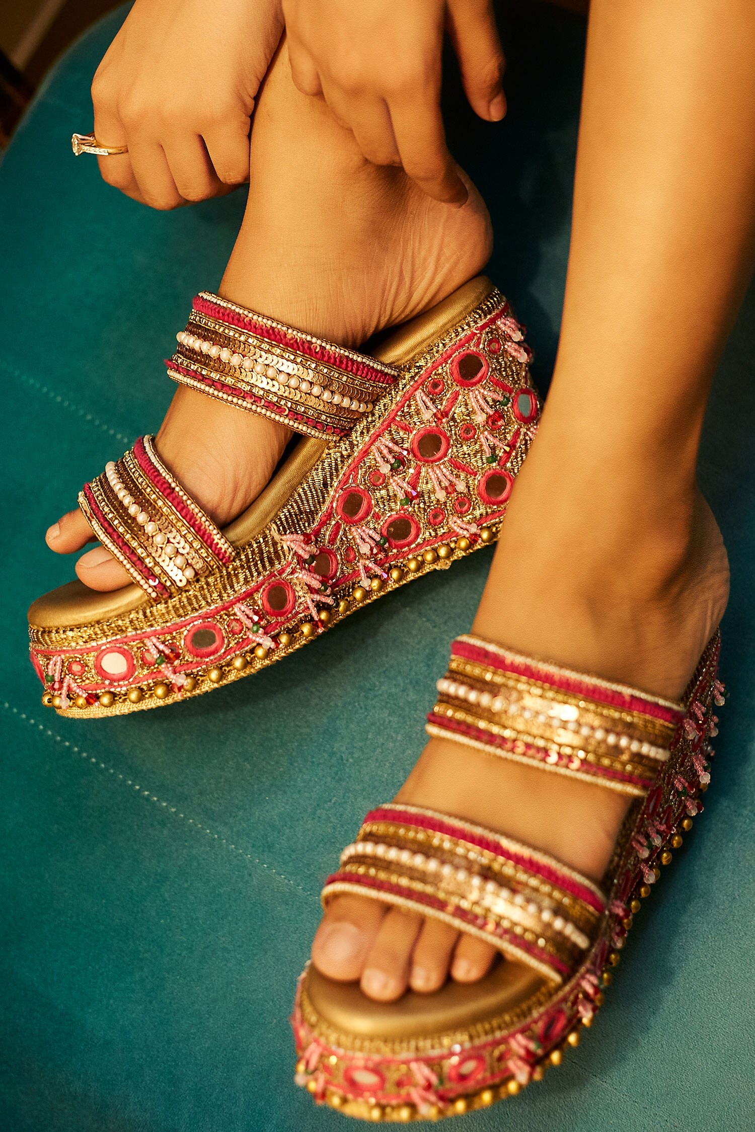 Buy Kanyaadhan by DhirajAayushi Pink Genuine Leather Sequin Embroidered ...