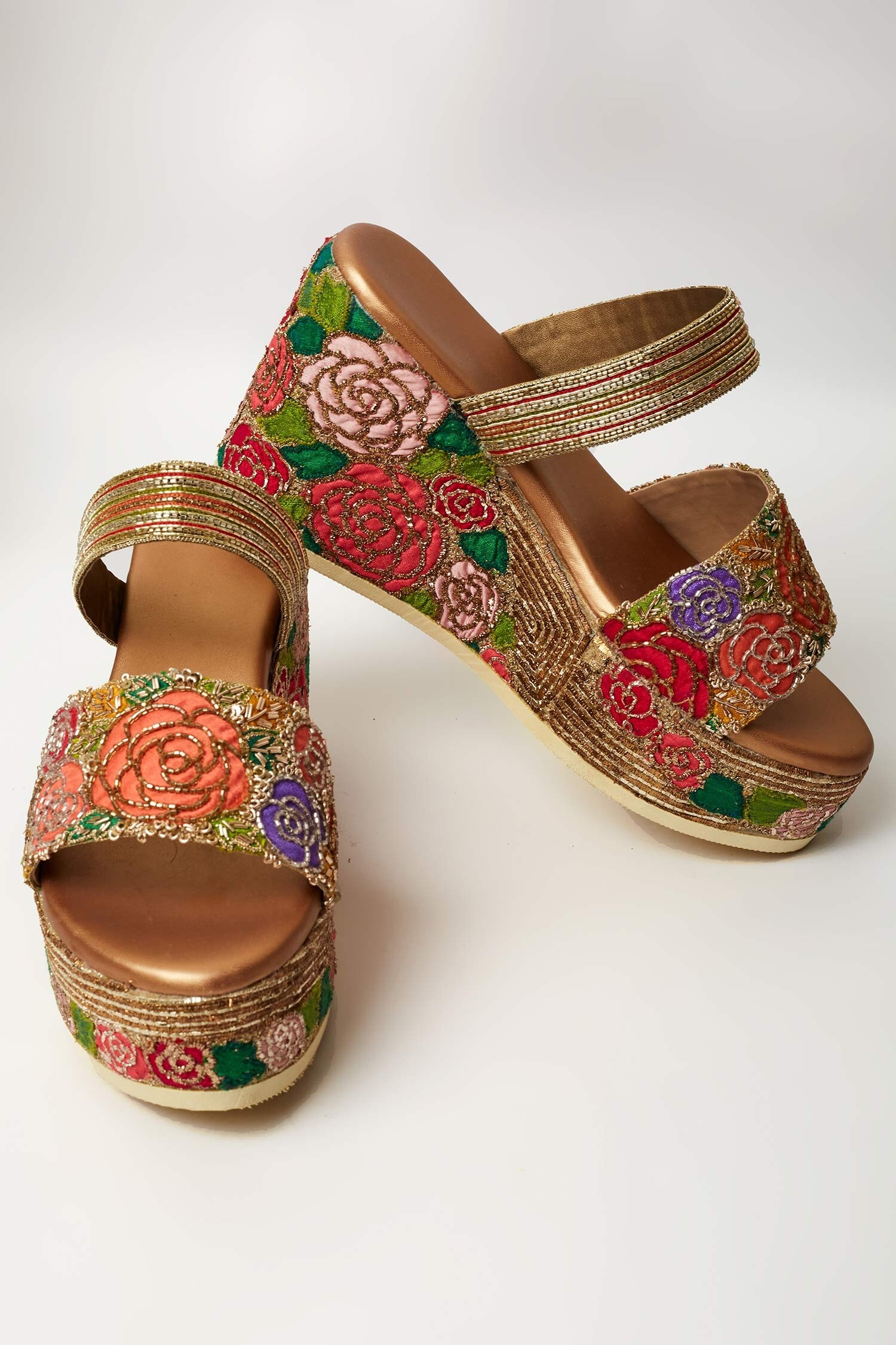 Buy Multi Color Embroidery Floral Wedges by Kanyaadhan by DhirajAayushi ...