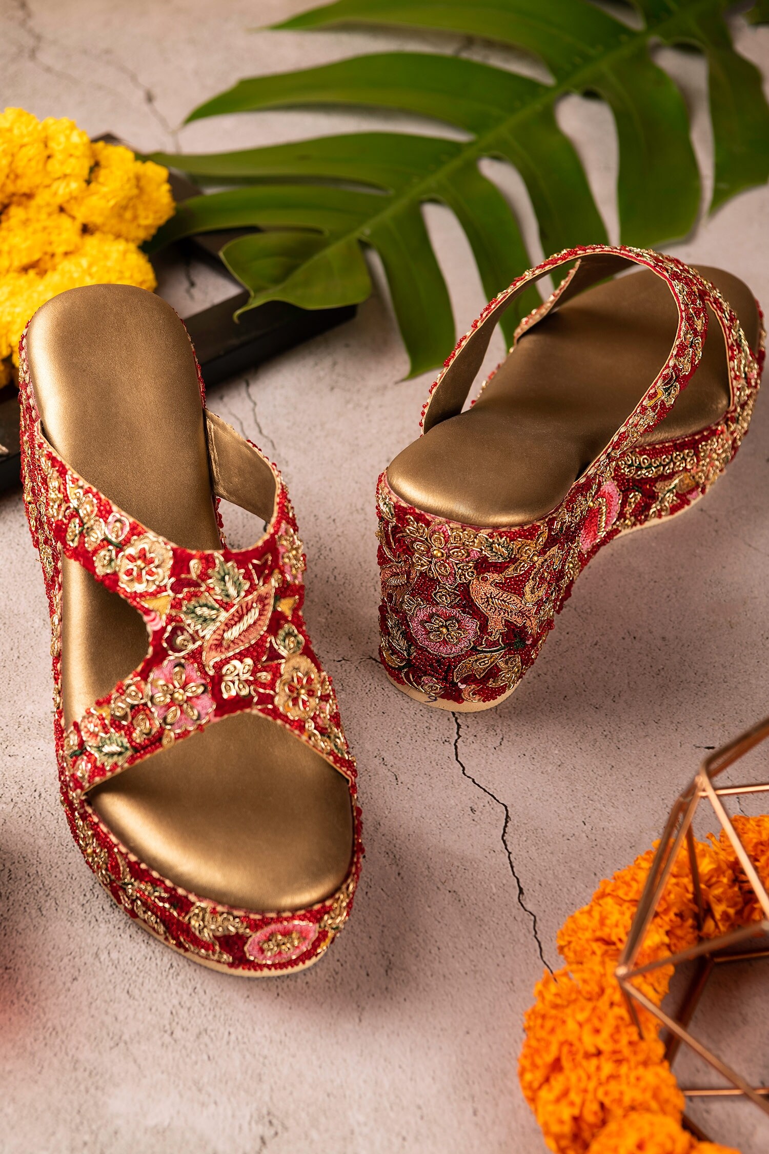 Buy Red Embroidery Floral Wedges by Kanyaadhan by DhirajAayushi Online ...