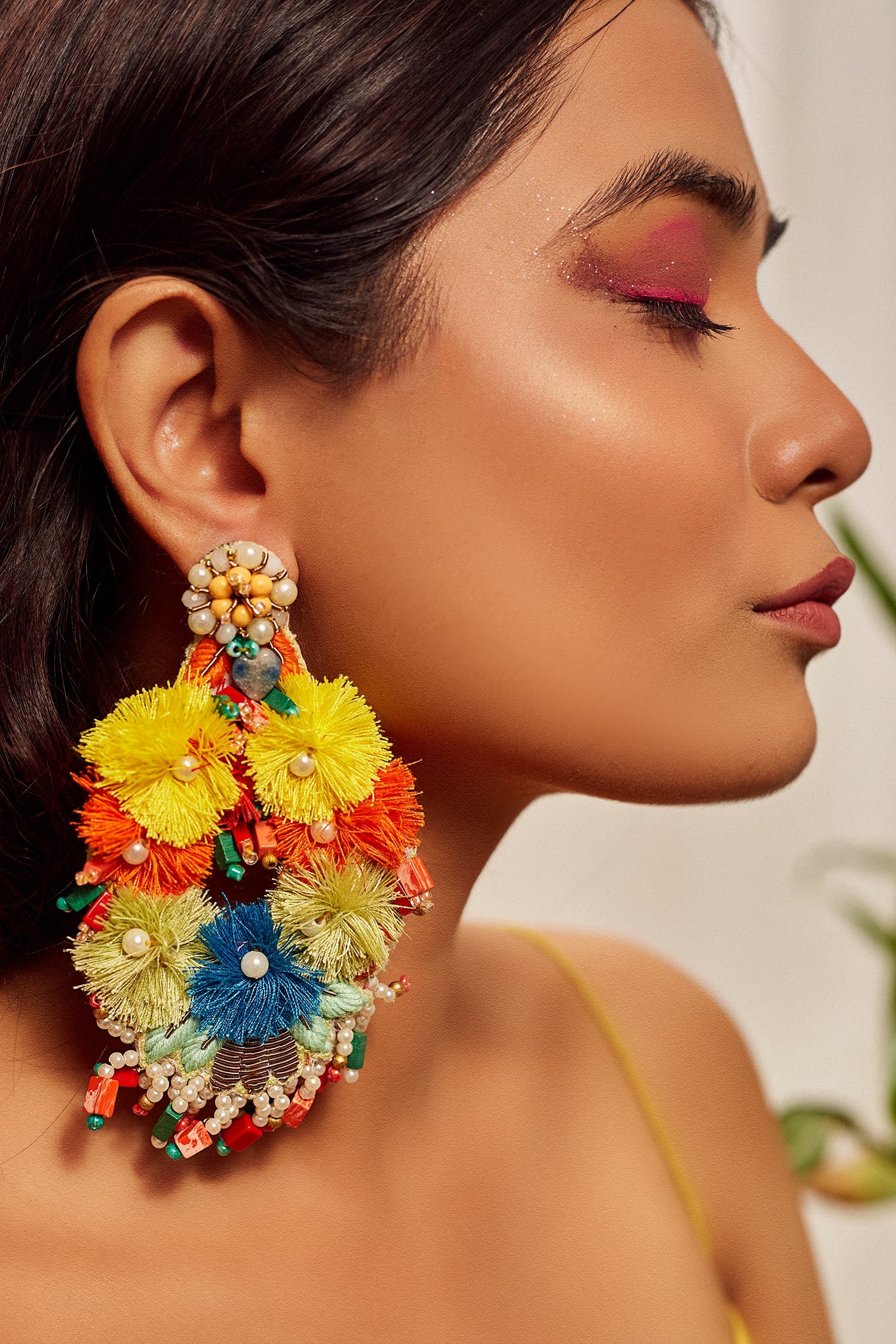 Buy Multi Color Moti Thread Embroidered Earrings by Kanyaadhan By ...