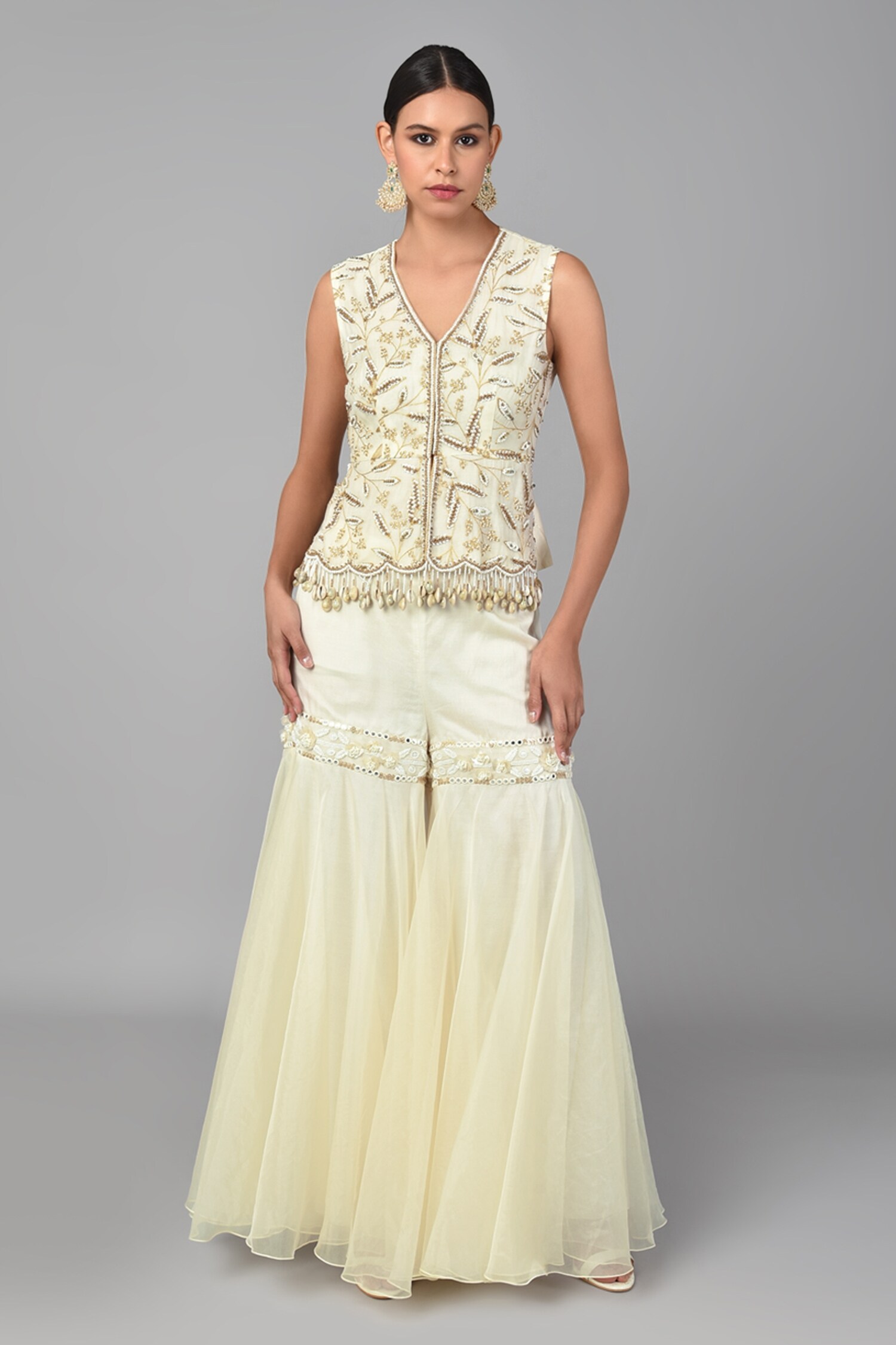 Buy Keith Gomes White Chanderi Silk Tunic And Sharara Set Online | Aza ...