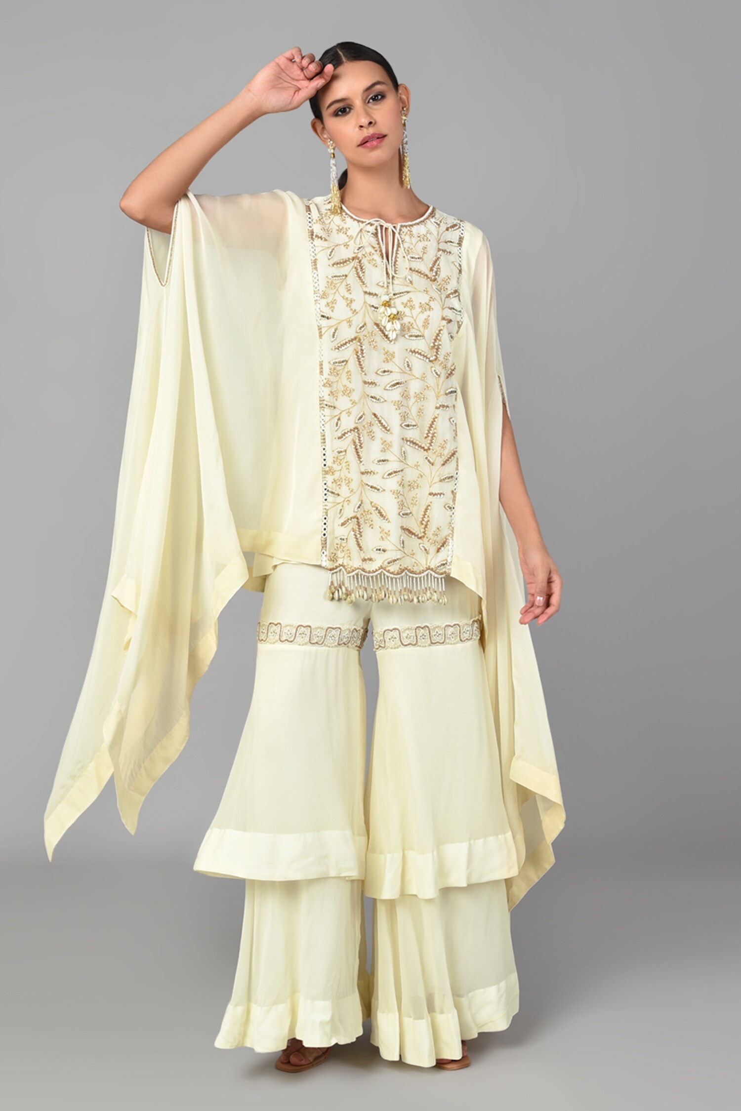 Buy Keith Gomes White Georgette Embroidered Tunic And Sharara Set ...