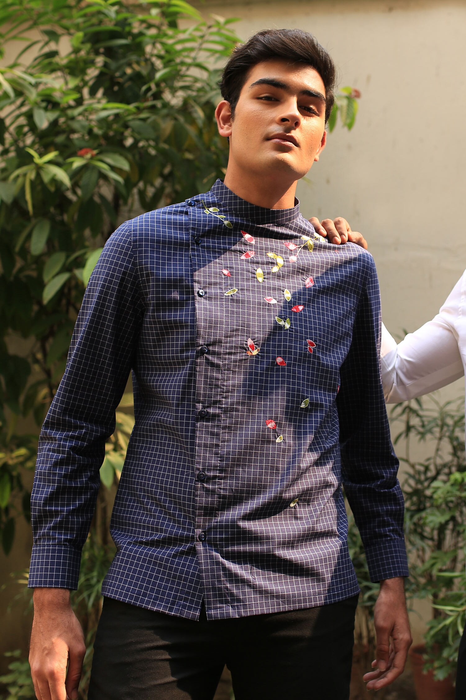 Buy Blue Cotton Overlap Checkered Shirt For Men by Kaha Online at Aza ...