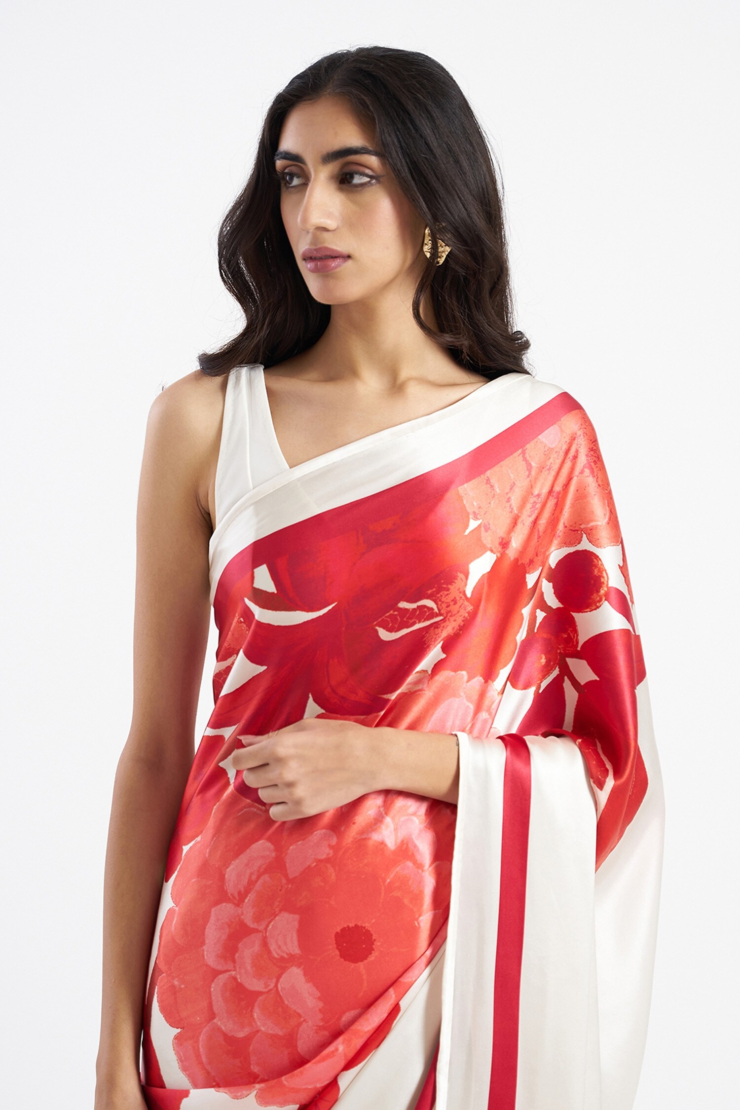 Buy Kshitij Jalori White Silk Satin Crepe Floral Print Saree Online ...