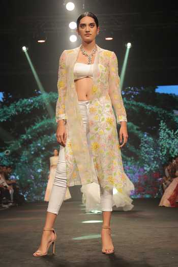Buy Keerthi Kadire White Organza Applique Jacket And Pant Set Online ...