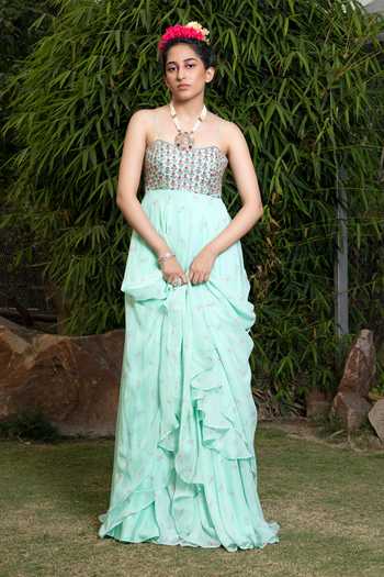 Buy Keerthi Kadire Blue Georgette Printed Gown Online | Aza Fashions