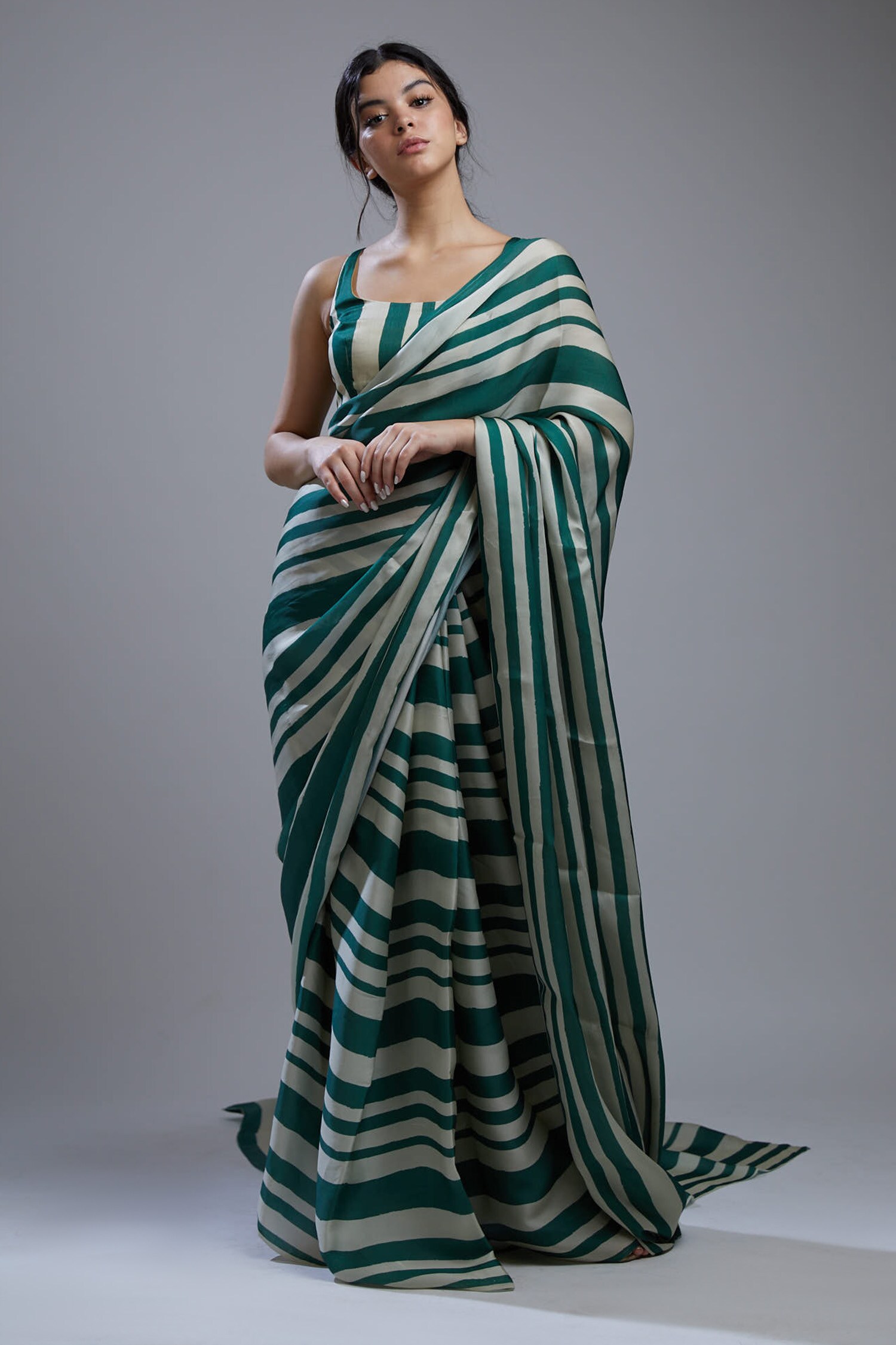 Buy Satin Silk Striped Saree by KoAi at Aza Fashions