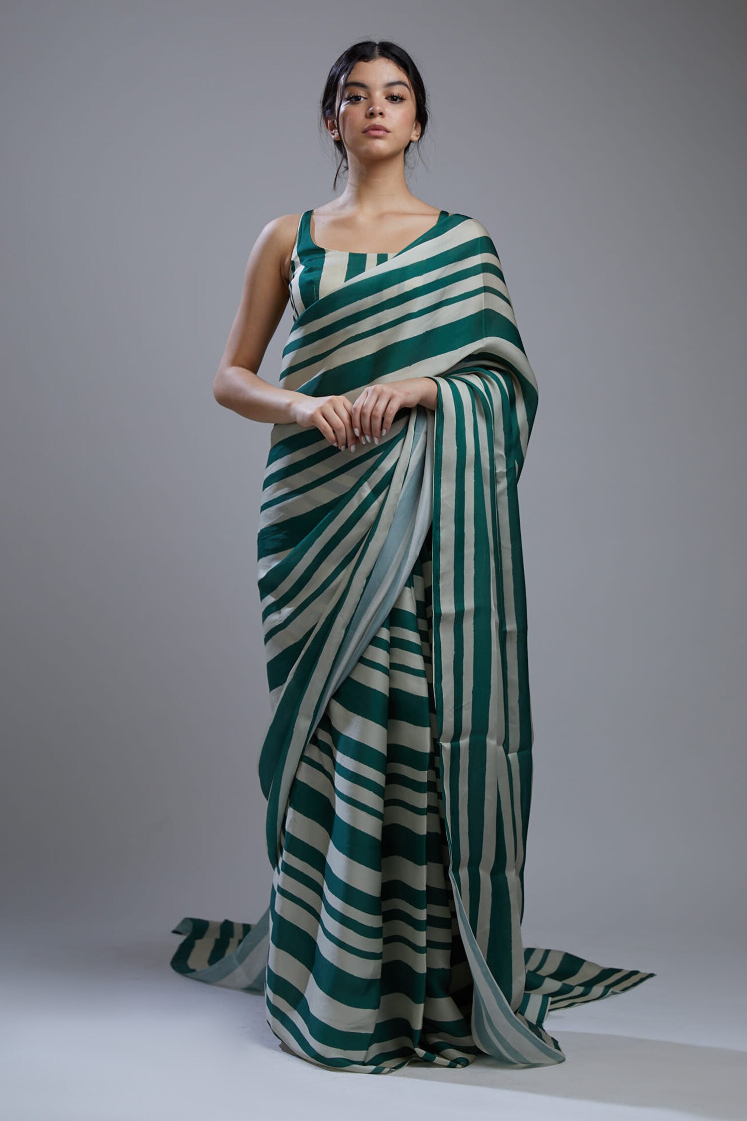 Buy Satin Silk Striped Saree by KoAi at Aza Fashions