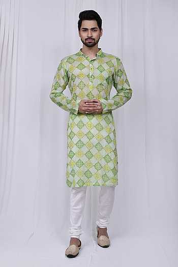Buy Green Kurta Georgette Silk Printed Bandhani And Churidar For Men by ...