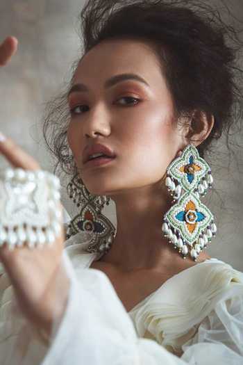 Buy Amama Handcrafted Tiered Chandeliers Earrings Online | Aza Fashions
