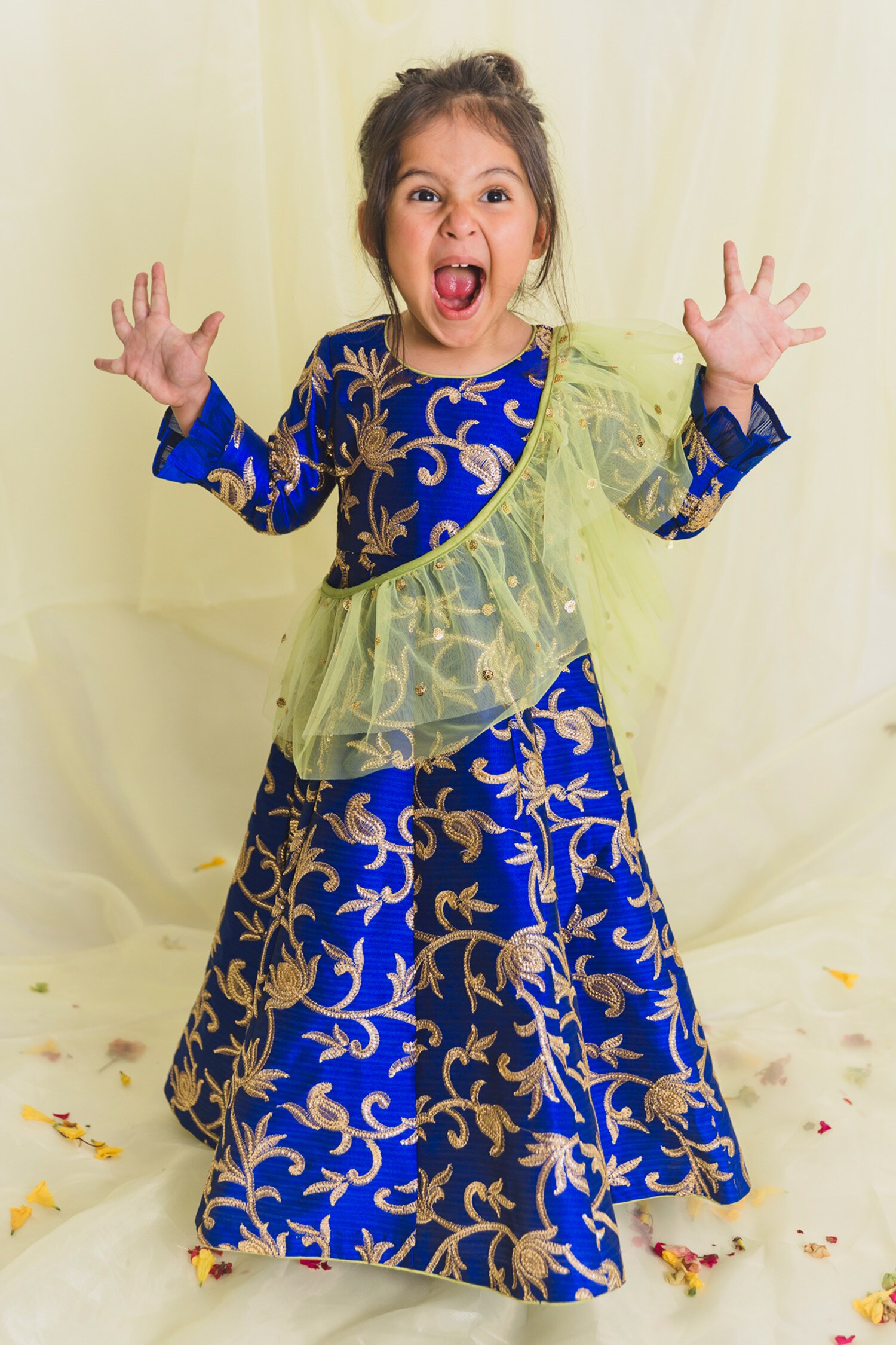 Buy Blue Silk Embroidered Gown For Girls by Saka Designs Online at Aza ...