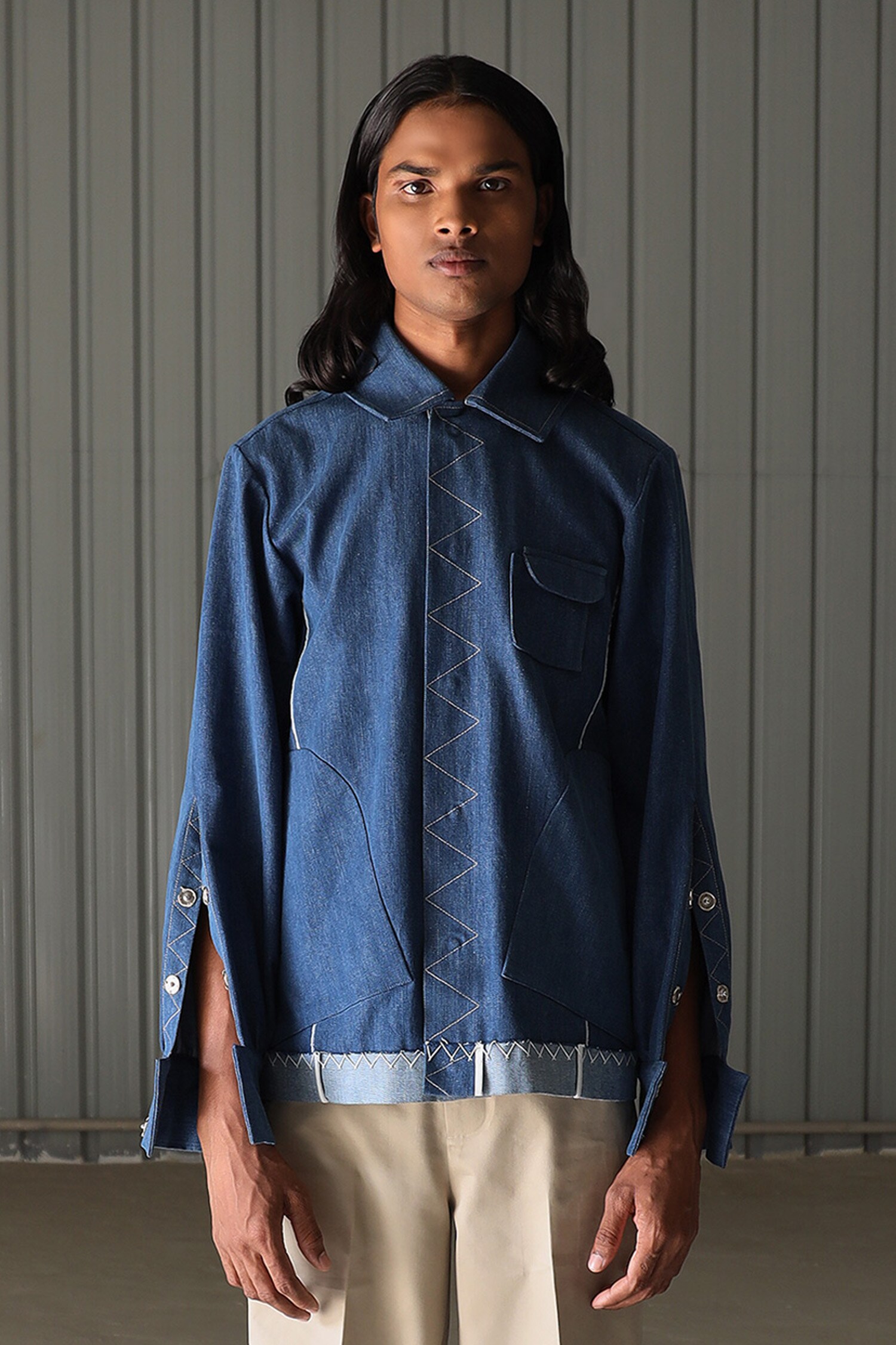 Buy Blue Canvas Denim Shacket For Men by Leh Studios Online at Aza ...