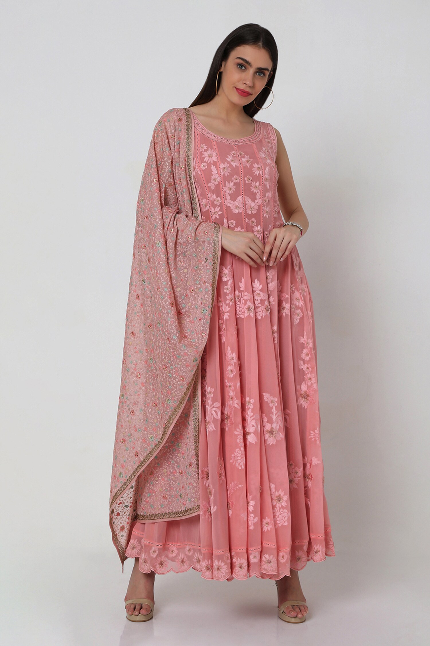 Buy Labbada Pink Embroidered Anarkali Set Online | Aza Fashions
