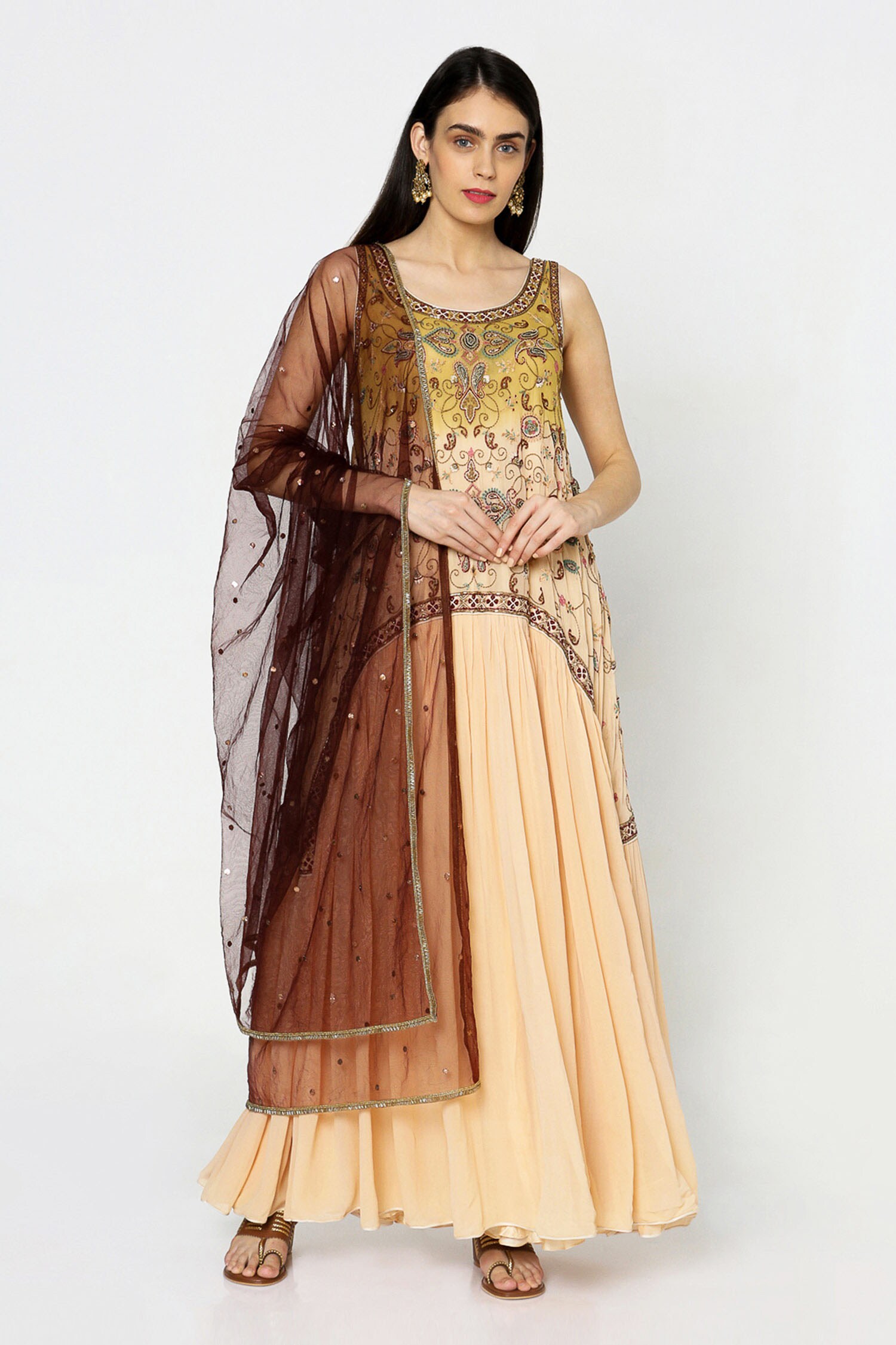 Buy Labbada Peach Anarkali Flared Kurta Set Online | Aza Fashions