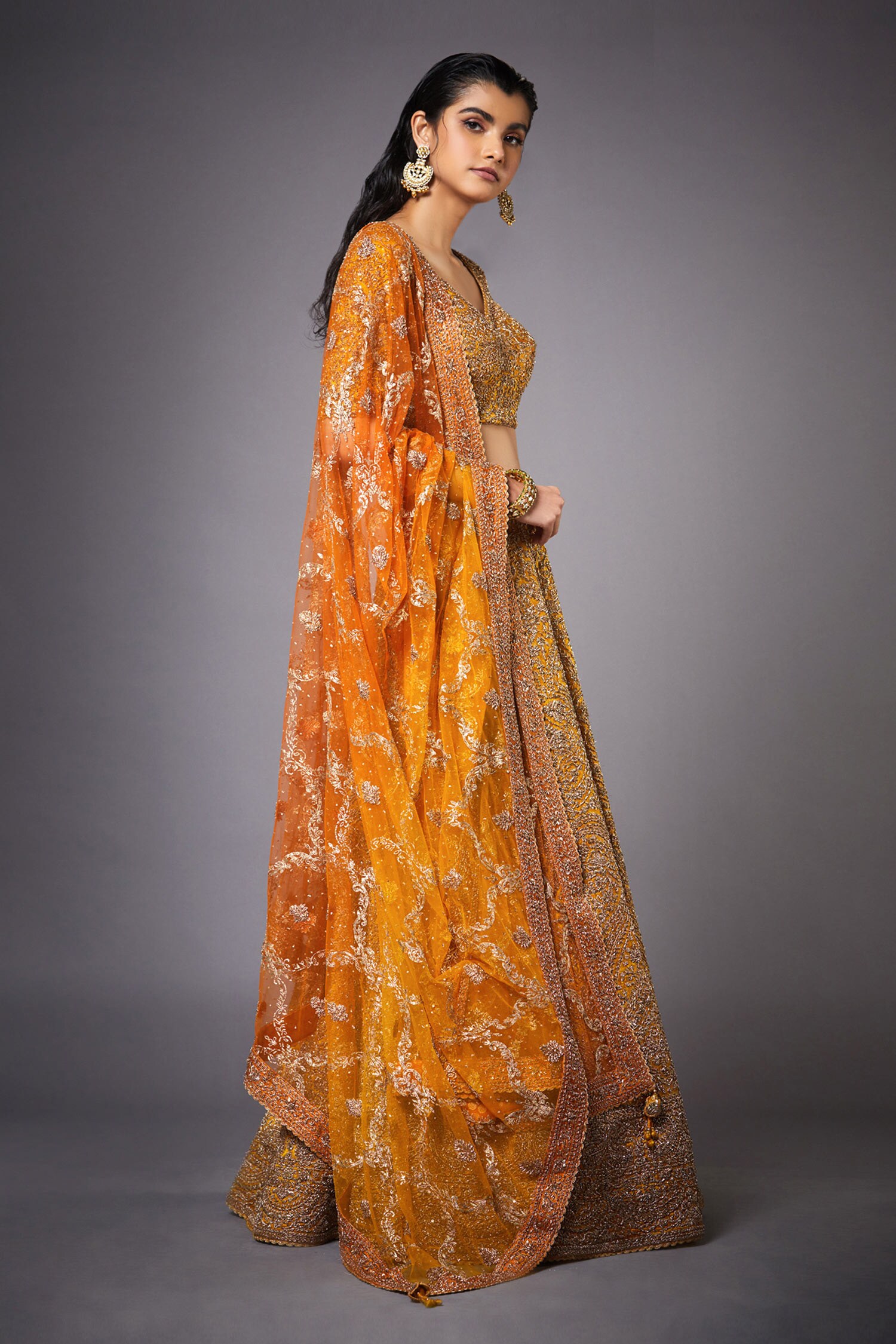 Buy Ri Ritu Kumar Yellow Silk Brocade Jamawar Lehenga Set Online Aza
