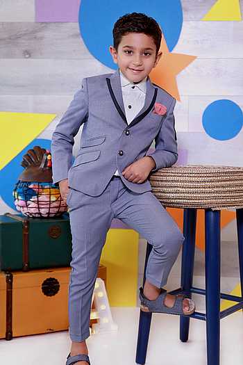 Buy Little Boys Closet by Gunjan Khanijou Blue Textured Suit Set For ...