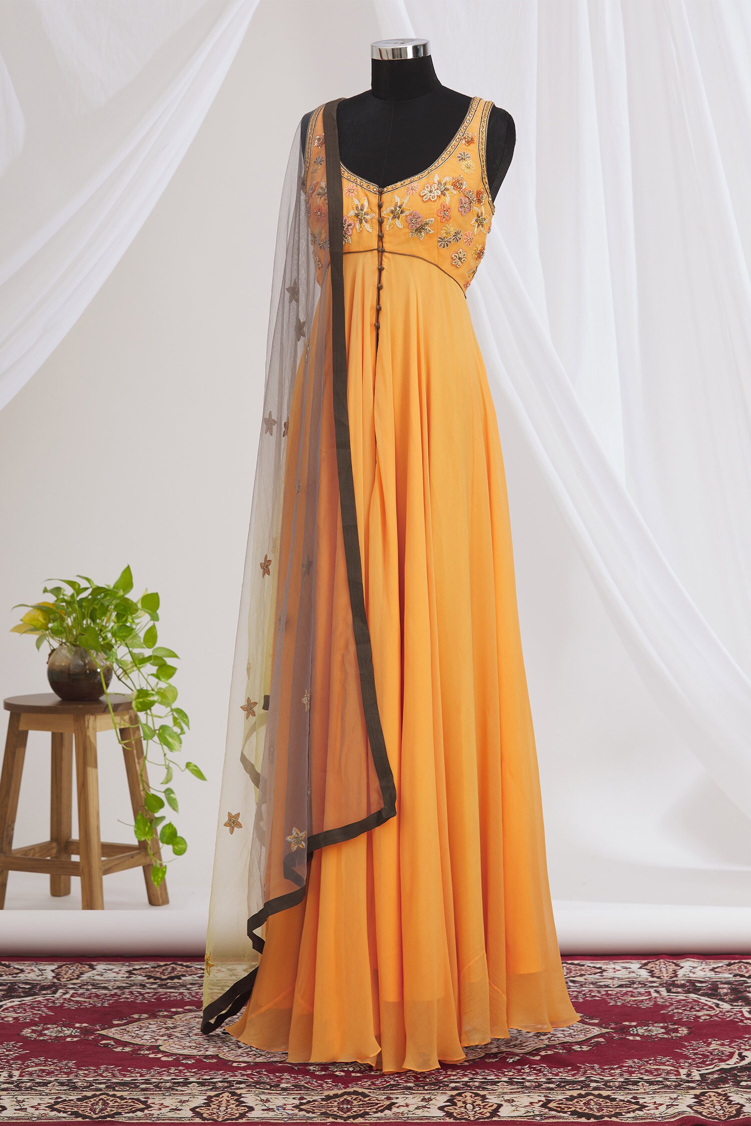 Buy Labbada Orange Embroidered Anarkali Set Online | Aza Fashions