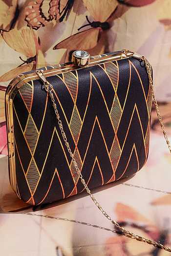Buy Black Luxed Box Clutch With Sling by La Fiza Online at Aza Fashions.