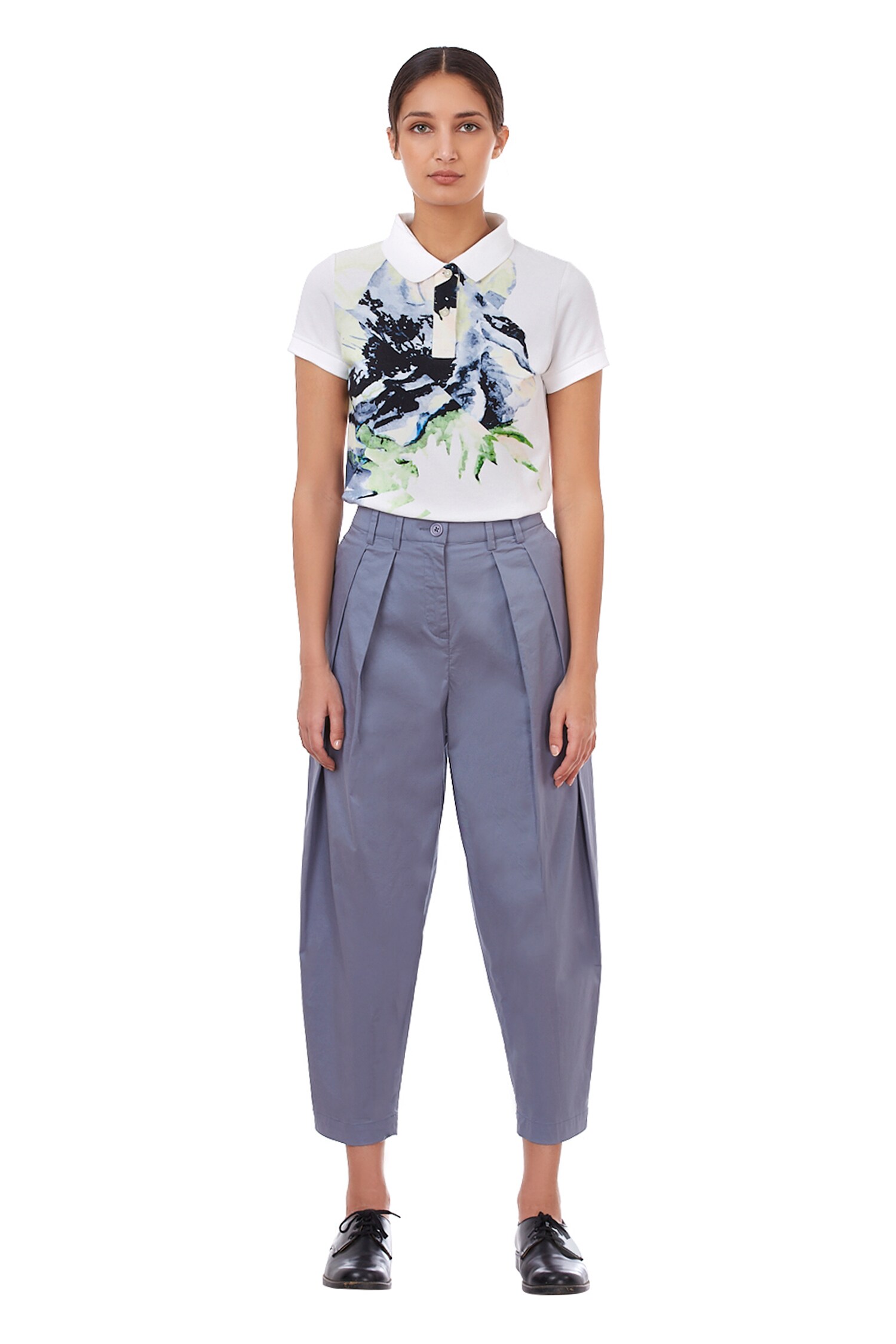Buy Genes Lecoanet Hemant Blue Cotton Pleated Pant Online | Aza Fashions