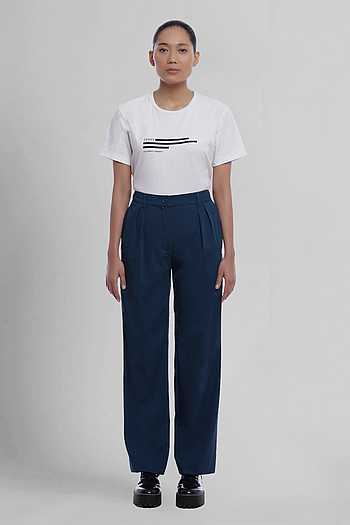 Buy Genes Lecoanet Hemant Blue Poly Wool Mia Pleat Front Trousers ...