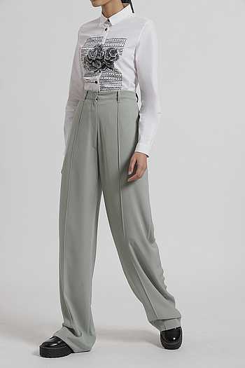 Buy Genes Lecoanet Hemant Green Twill Crepe Raine Pants Online | Aza ...