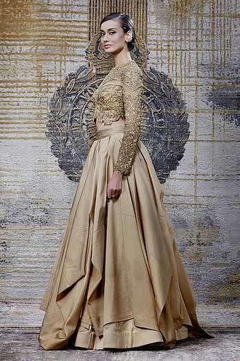 Buy Shantanu Nikhil Gold Embroidered Blouse And Lehenga Set Online