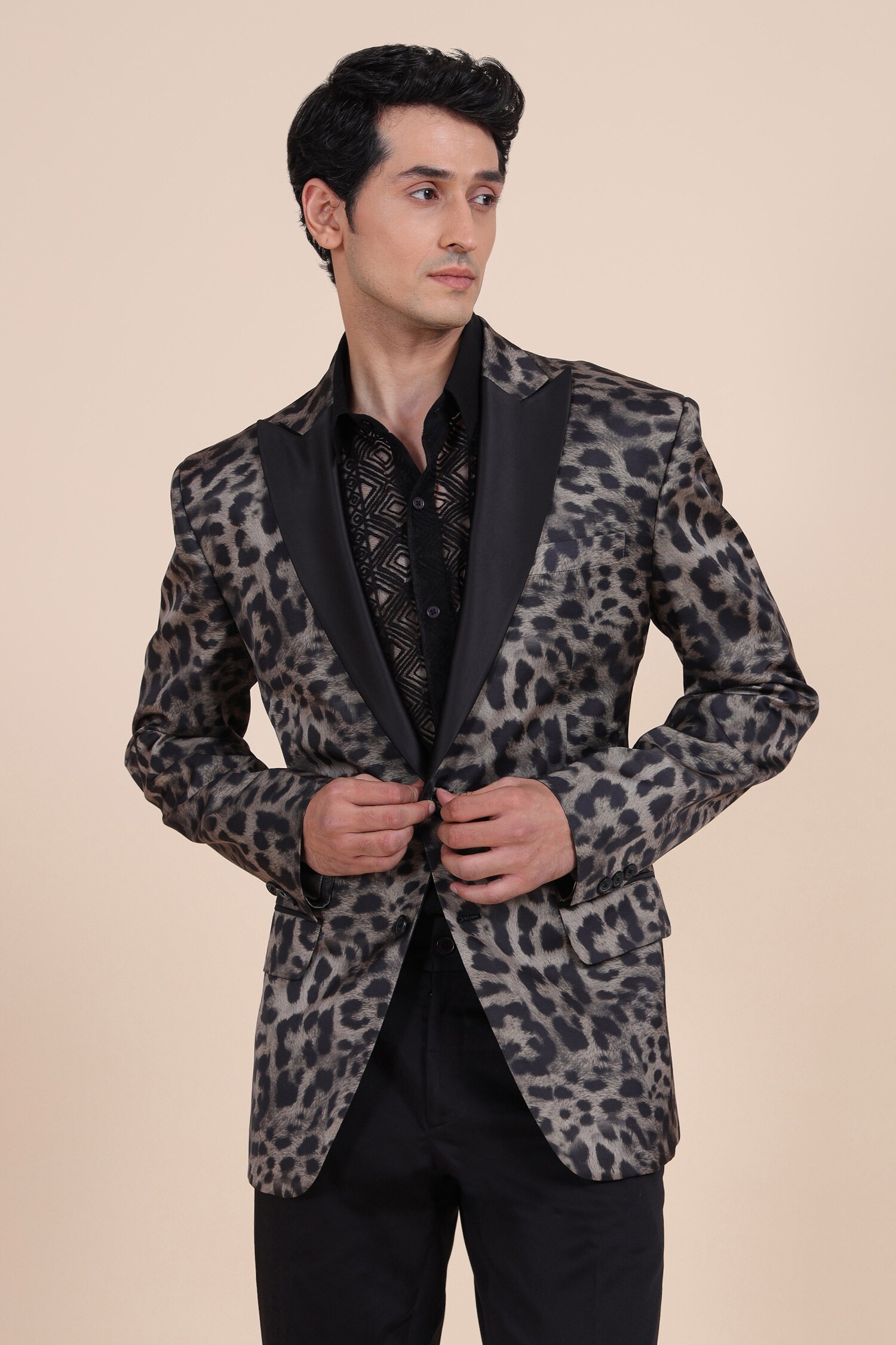 Buy Raghavendra Rathore Blue Black Leopard Print Tuxedo Online | Aza ...