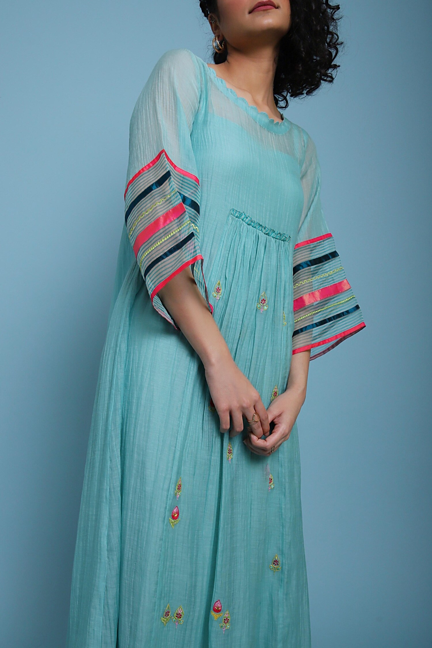 Buy Rajiramniq Embroidered Chanderi Dress Online | Aza Fashions