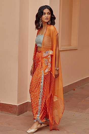 Buy Twenty Nine Orange Gajji Silk Bandhani Pakistani Dhoti Pant Online ...