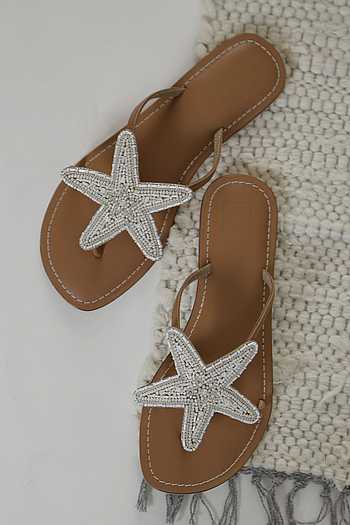 Buy White Lucy Beaded Starfish Sandals by Sandalwali Online at Aza ...