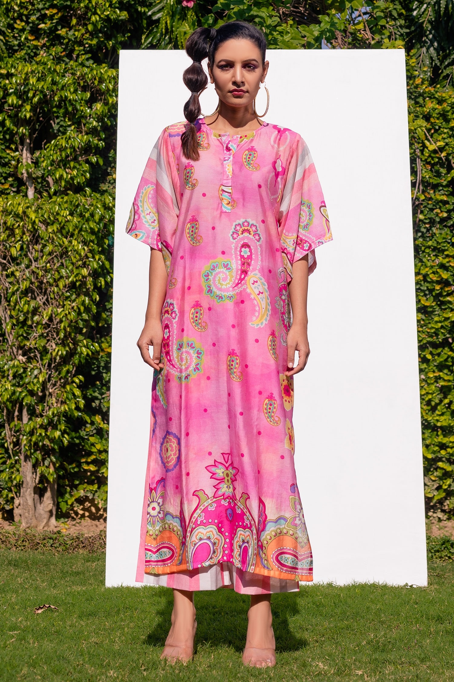 Buy The Boozy Button Multi Color Cotton Silk Printed Kaftan Kurta And ...
