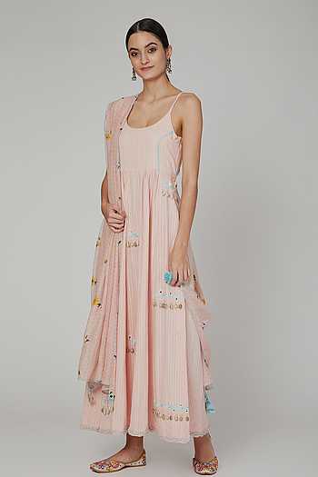 Buy The Right Cut Pink Malkha Strappy Kalidar Dress Online | Aza Fashions