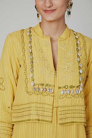 Buy The Right Cut Yellow Malkha Embroidered Jacket Kurta Set Online ...