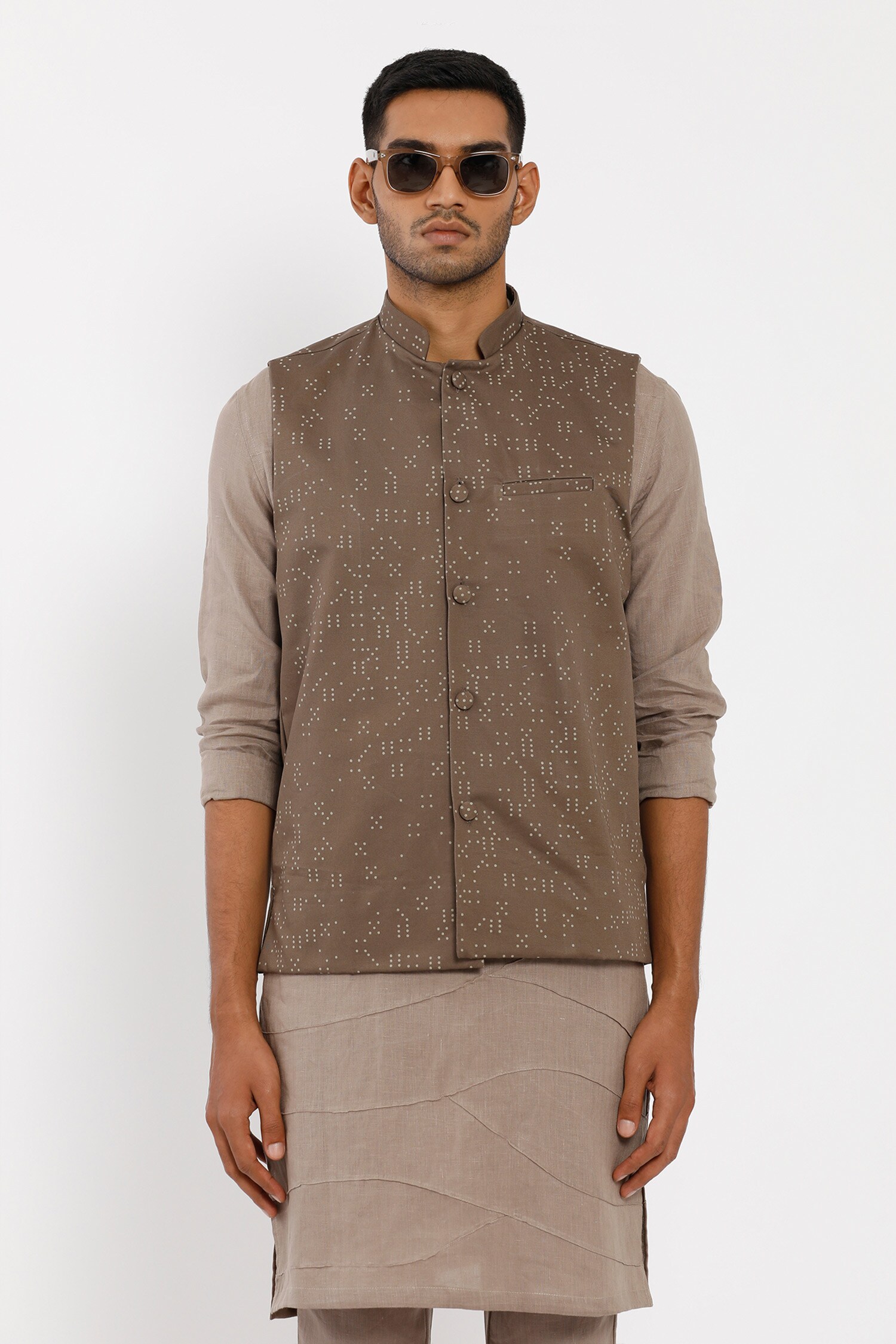 Buy Son of A Noble Snob Brown Premium Cotton Striped Nehru Jacket ...