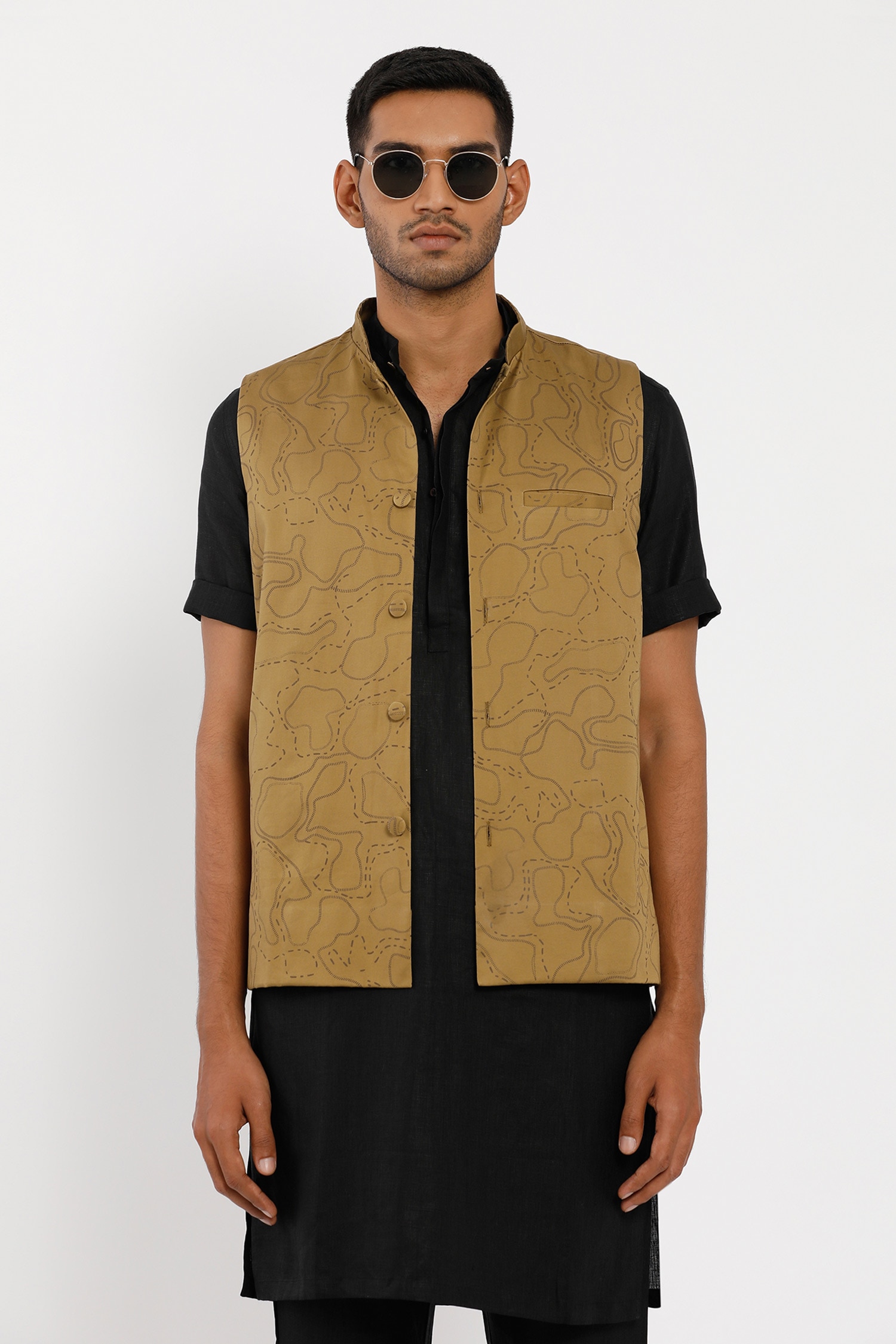 Buy Son of A Noble Snob Brown Premium Cotton Printed Nehru Jacket ...