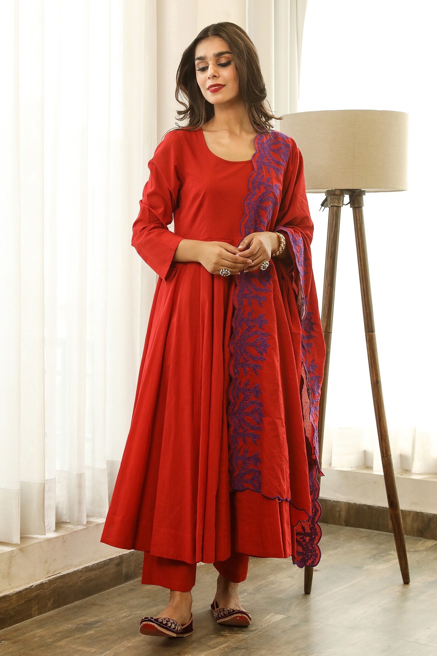 Buy Gulabo Jaipur Red Mahnoor Cotton Anarkali Set Online | Aza Fashions
