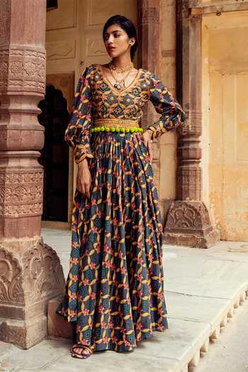 Buy Swati Vijaivargie Green Chanderi Silk Dress Online | Aza Fashions