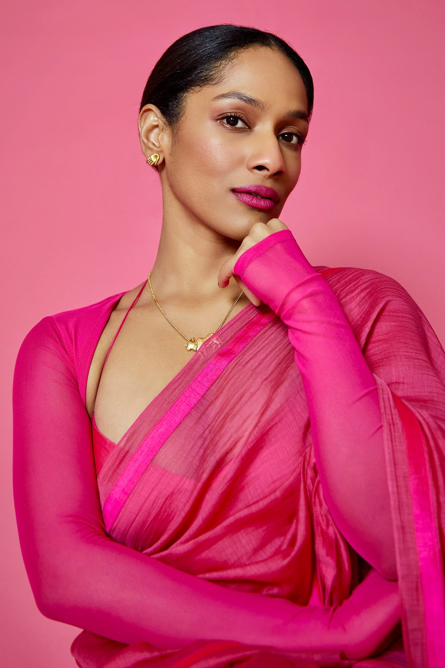 Buy Masaba Pink Chanderi Mul Slogan Print Sportee Saree Online | Aza ...