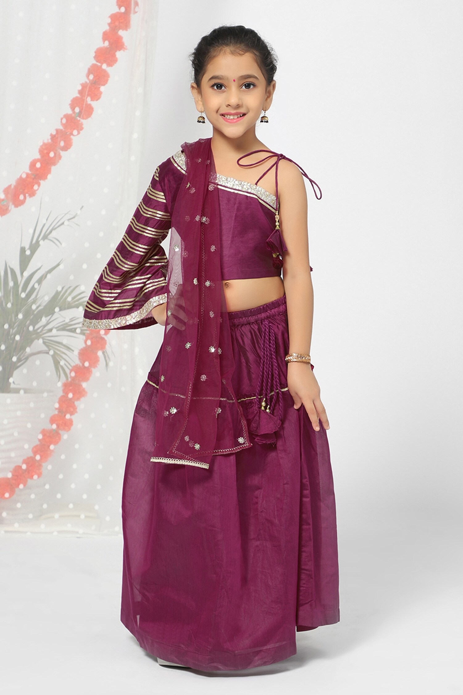 Buy Minichic Purple Chanderi Silk Lehenga Set For Girls Online | Aza ...
