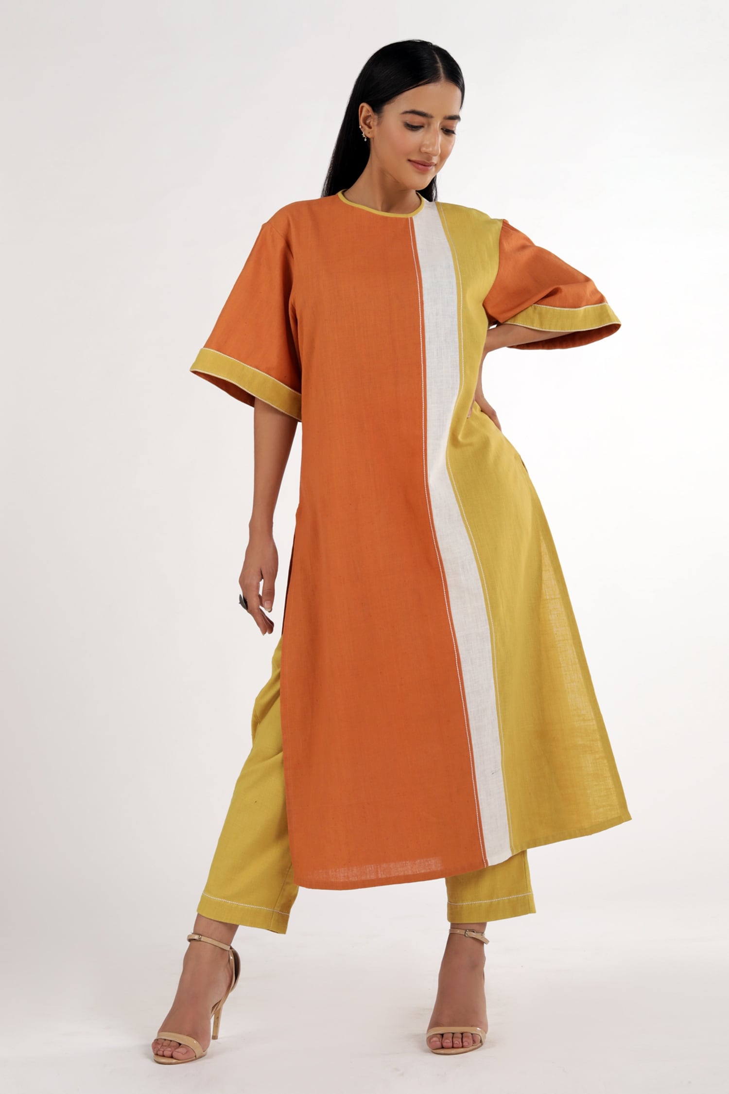 Buy Multi Color Cotton Plain Round Mehri Dawn To Dusk Tunic And Pant ...