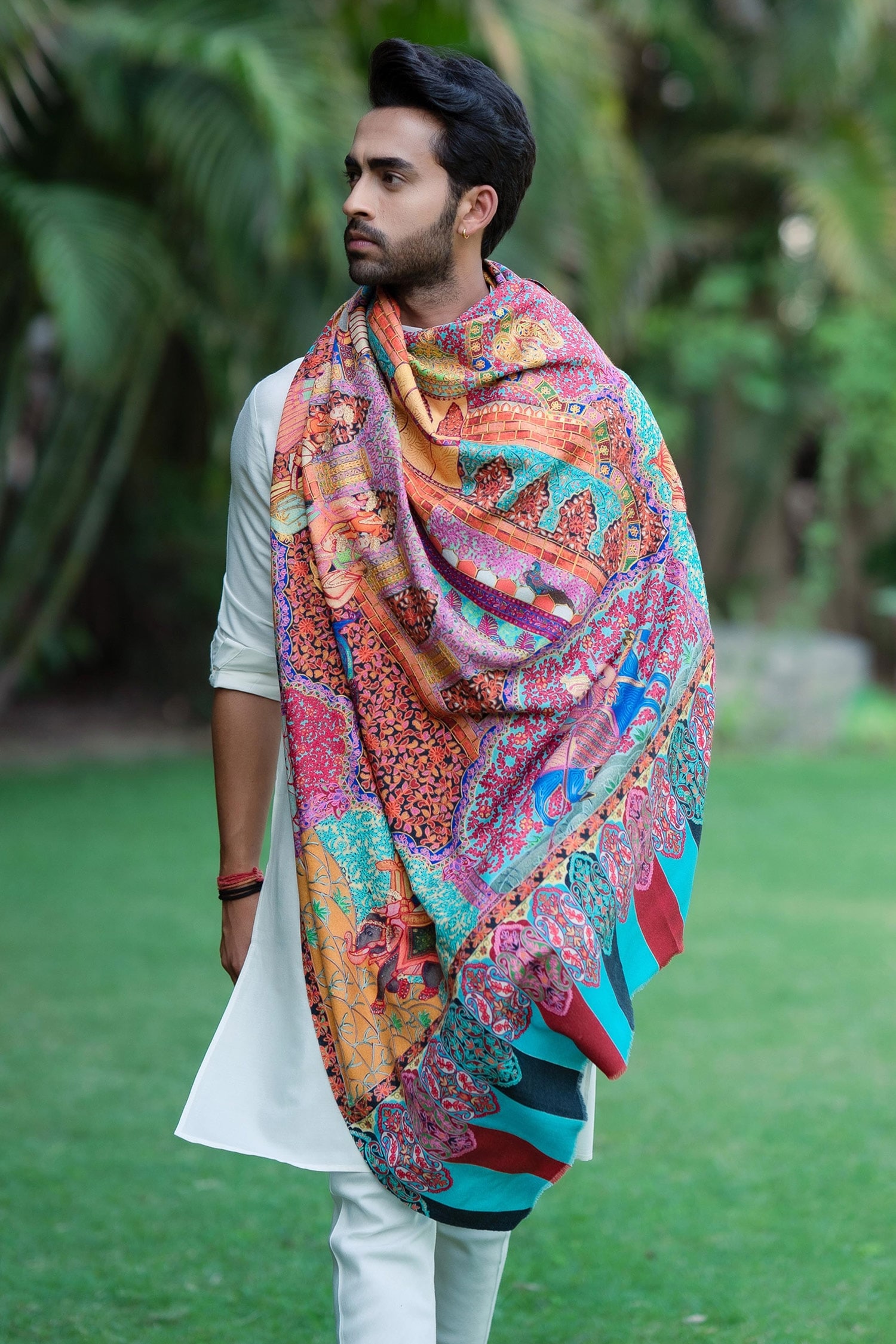 Buy Multi Color Kalamkari Work Pashmina Mughal Darbar Dushala by Taroob ...