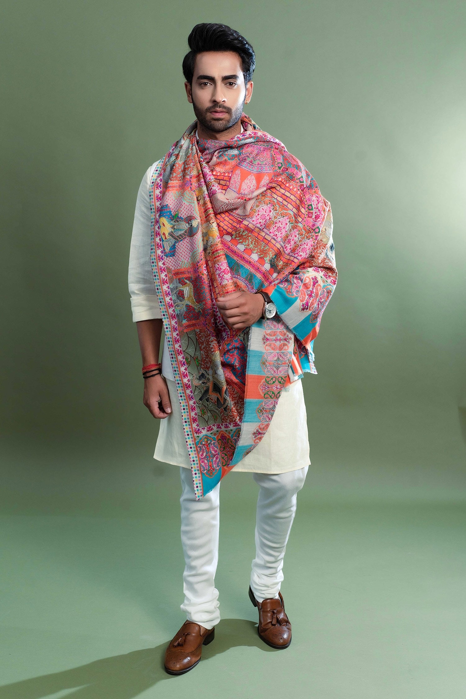 Buy Multi Color Kalamkari Work Pashmina Mughal Darbar Dushala by Taroob ...