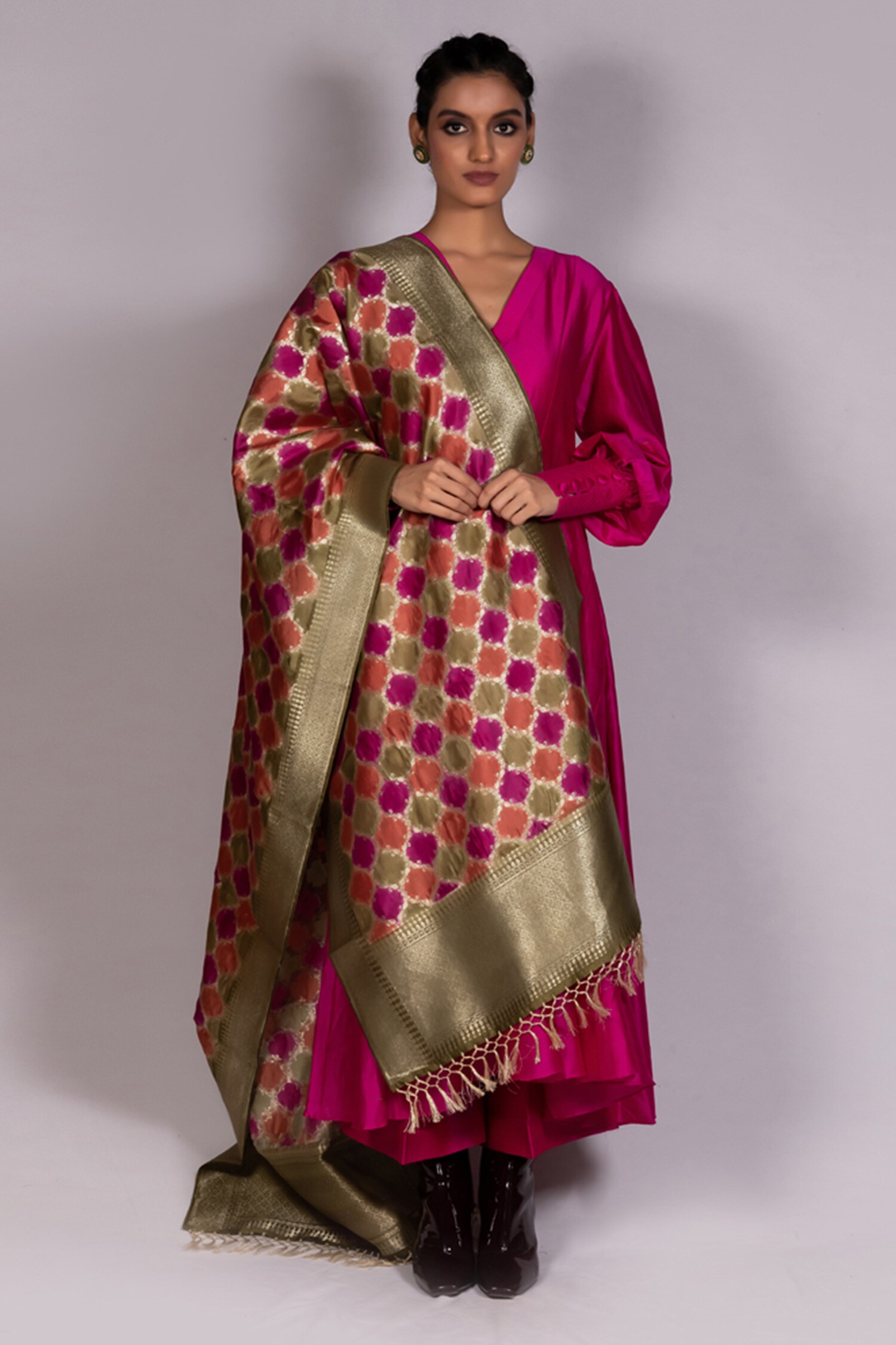 Buy Mimamsaa Multi Color Hand Painted Mooga Silk Dupatta Online | Aza ...