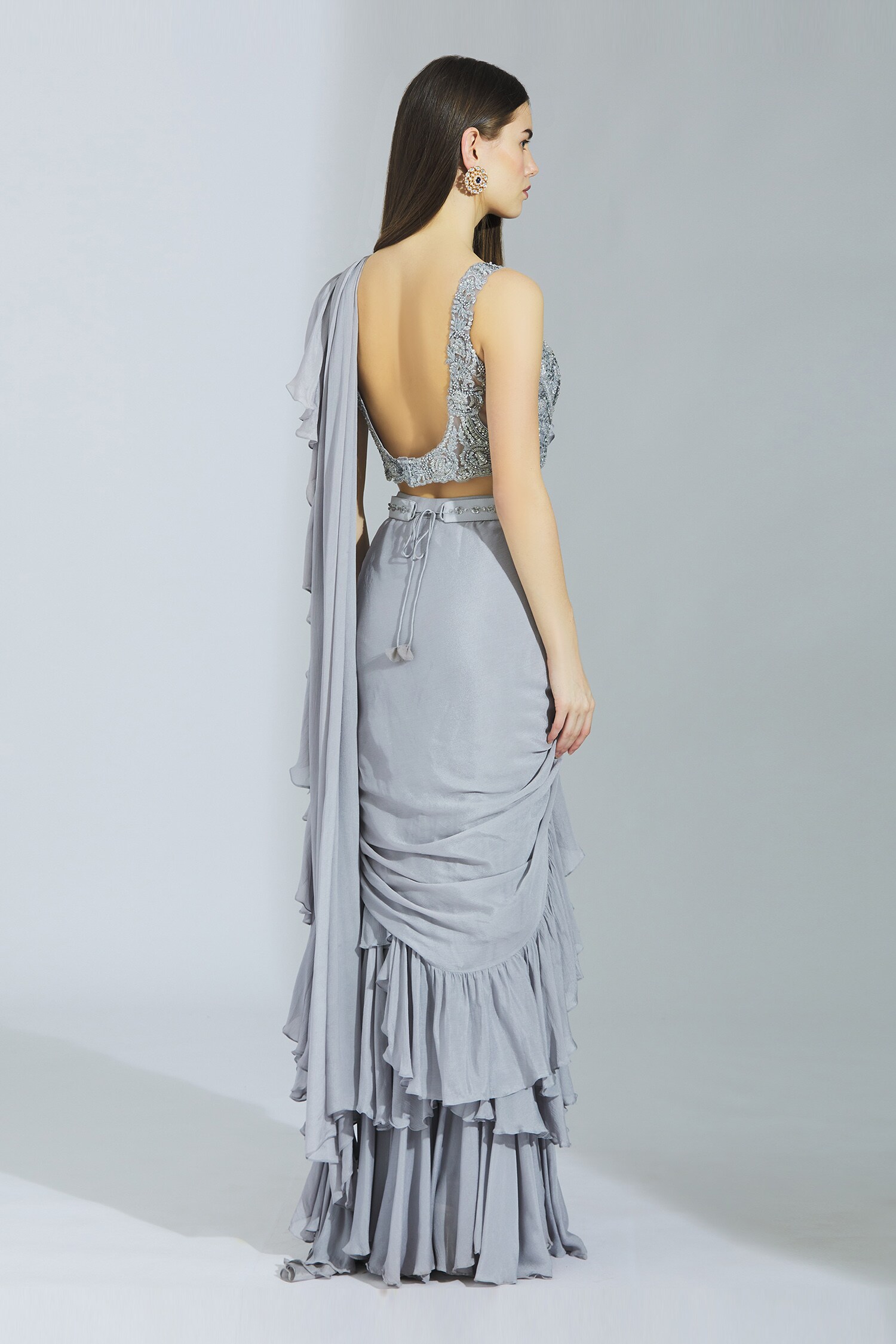 Buy Megha & Jigar Pre-draped Ruffle Saree With Blouse Online | Aza Fashions