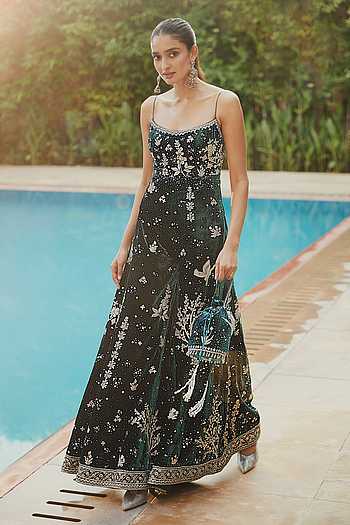 Buy Green Velvet Embellished Forest Scoop Neck Masai Jumpsuit For Women ...