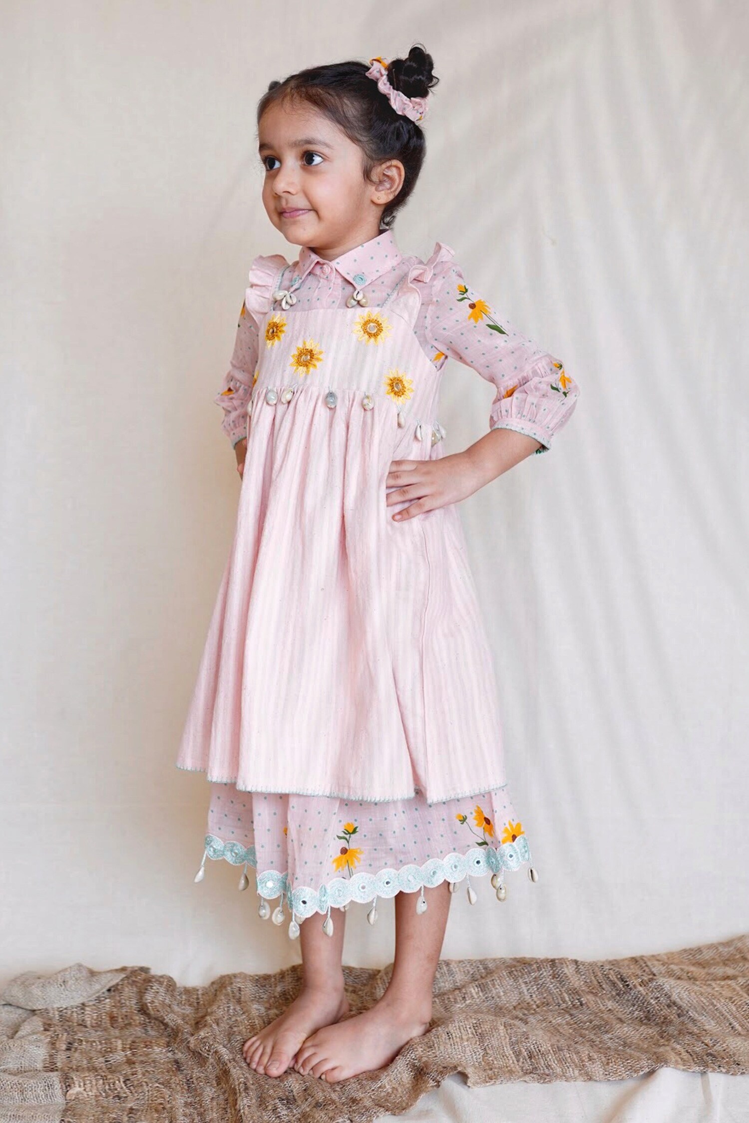 Buy The Right Cut Pink Sunset Malkha Silk Dress With Shirt For Girls ...
